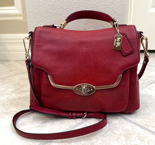 Coach Madison Sadie Bag 26624 Scarlet Red with Leather Handle ...