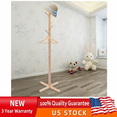 Portable Wooden Floor Clothes Rack Hat Coat Rack Tree Stand Hanger 8 ...