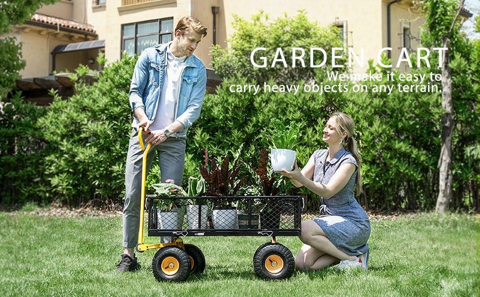1100lbs Garden Carts Yard Mesh Wagon Lawn Utility Cart Outdoor Steel ...