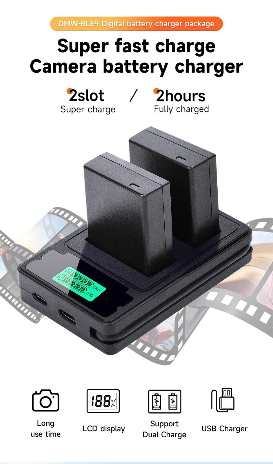 2x Battery +D Charger for Panasonic Lumix DMC G85,FZ200,FZ1000,G5,G6,G7 ...