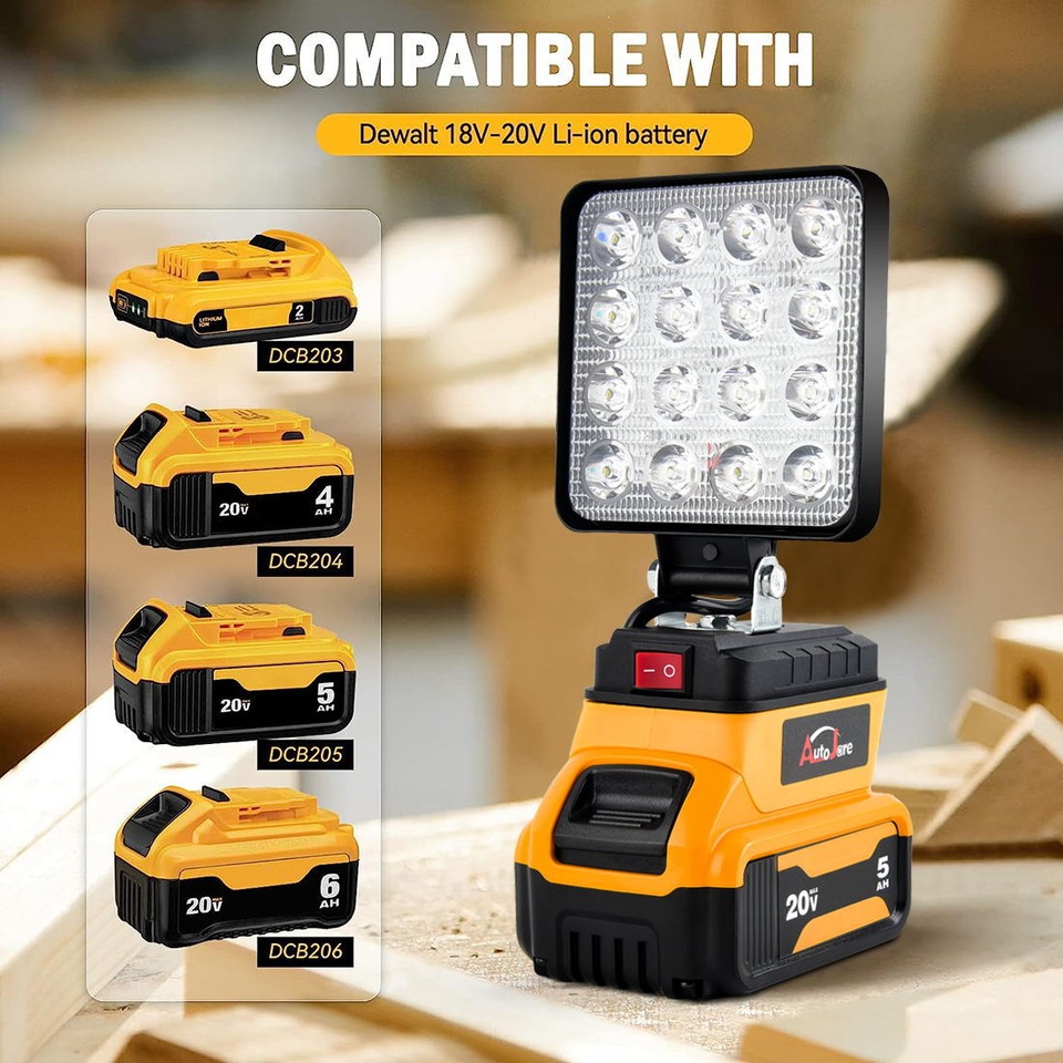 LED Work Lights For Dewalt 20V Battery Flood Lights Torch for Workshop ...