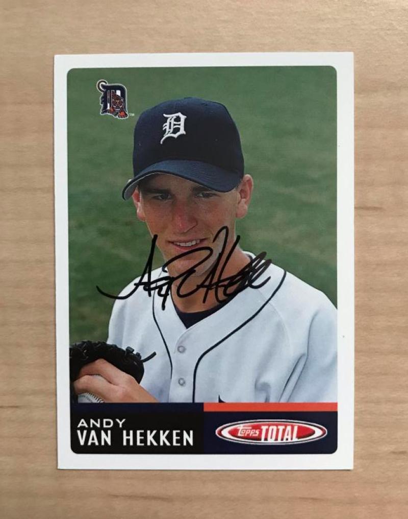 ANDY VAN HEKKEN DETROIT TIGERS AUTOGRAPHED 2002 TOPPS TOTAL CARD #475 W ...