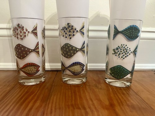 Lot of 7: Vintage Fred Press Fish Highball Glasses MCM + culver and ...