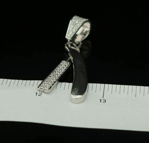 White 925 Sterling Silver EDGE RAZOR Necklace Pendant 1.20ct Cubic ...
