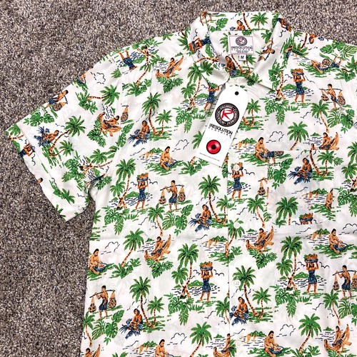 HAWAIIAN PALM TREE BUTTON-FRONT SHIRT short sleeve white green ...