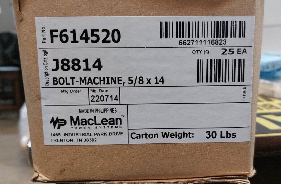 (Multi-Pack) MacLean J8814 5/8" x 14" Square Head Machine Bolt with Nut ...