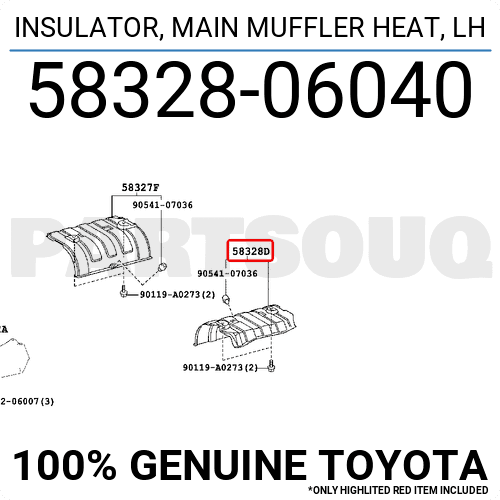 5832806040 Genuine Toyota INSULATOR, MAIN MUFFLER HEAT, LH 58328-06040 ...