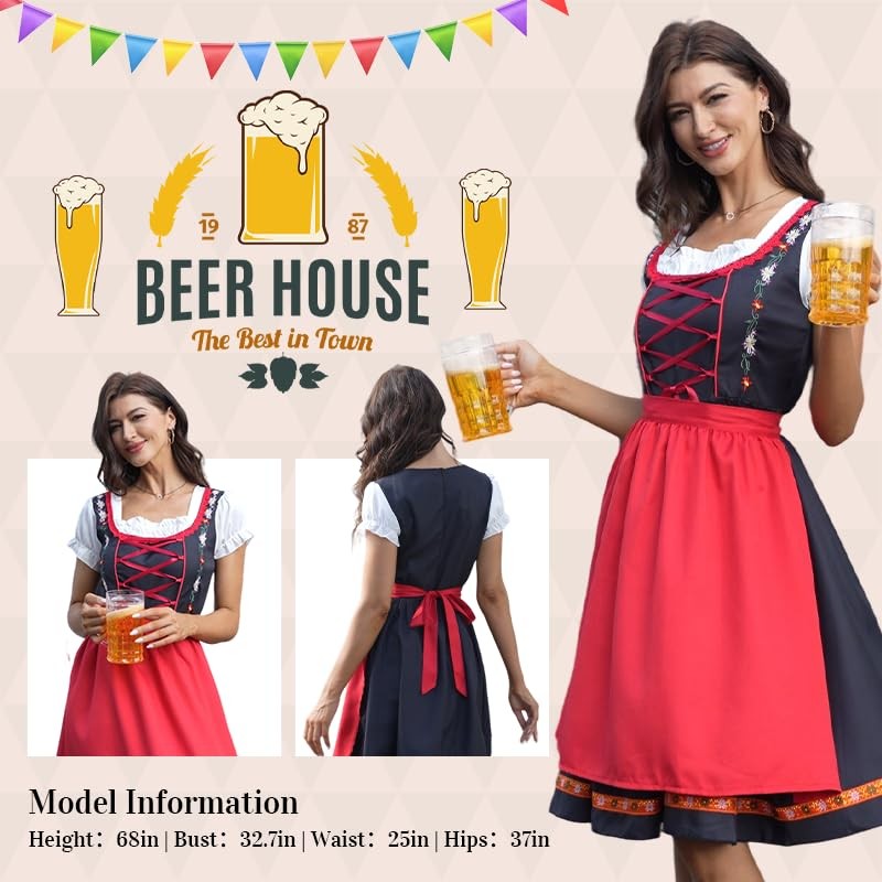 Women Oktoberfest Costume 2Pcs,Bavarian Dirndl Dress for Women,Beer Medium Red | eBay