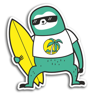 2 x 10cm Funny Surfing Sloth Vinyl Stickers - Surf Sticker Laptop ...