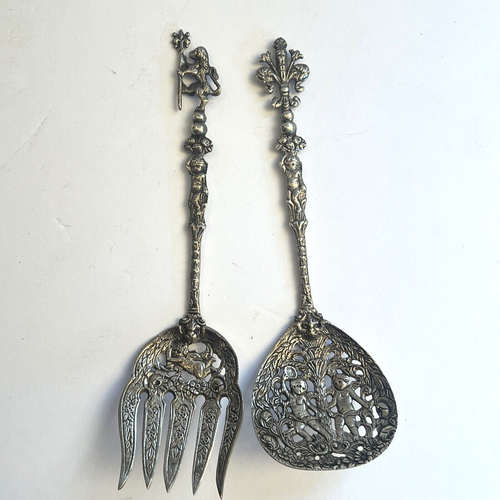 UGO BELLINI BaroqueSalad Servers Spoon & Fork Cherubs & Lion ...