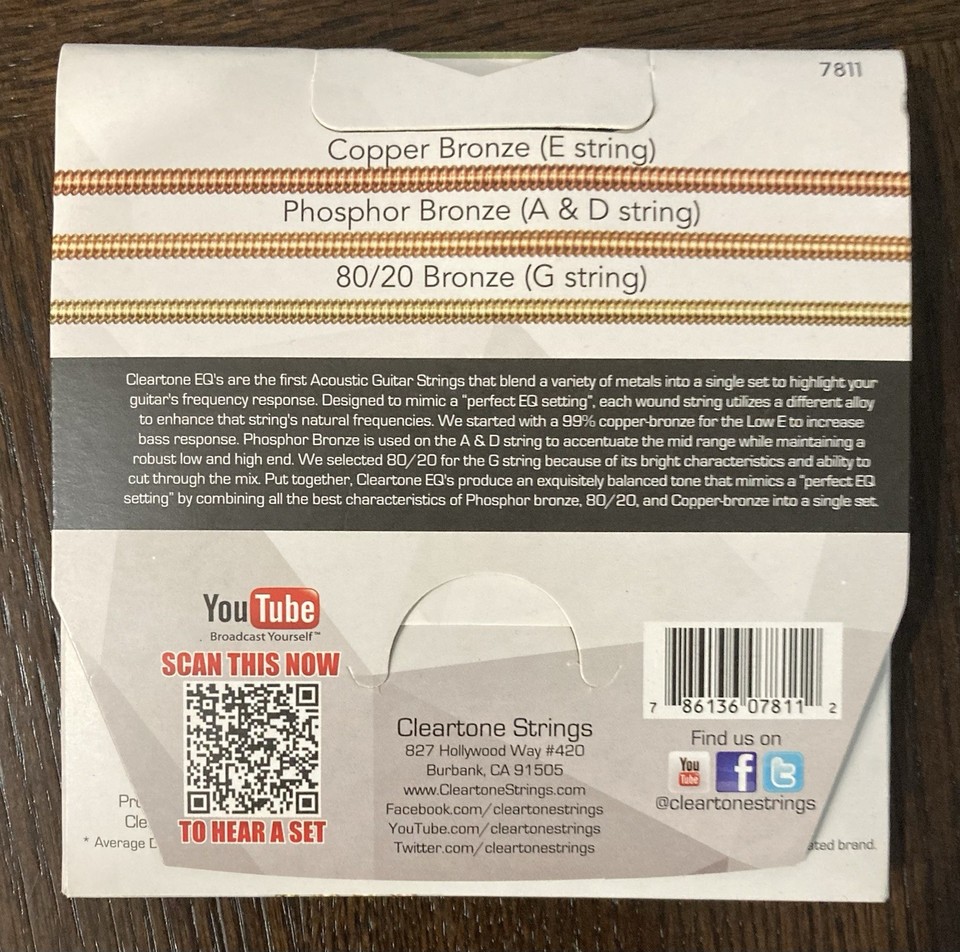 Cleartone EQ Hybrid Metal Acoustic Guitar Strings 7811 - Custom Light ...