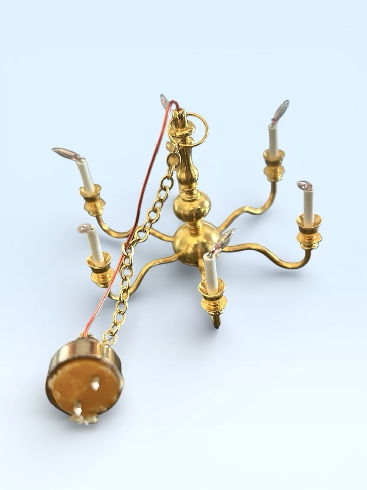 DOLLHOUSE MINIATURE CLARE BELL BRASS 6 ARM HANGING CHANDELIER 12Vg 1:12 ...