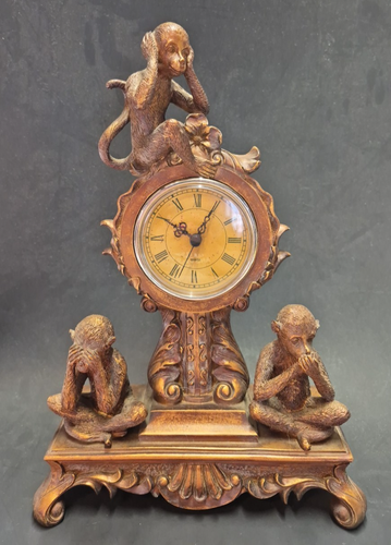 Vintage Three Wise Monkeys Mantel Clock Battery Operated Works & Keeps ...