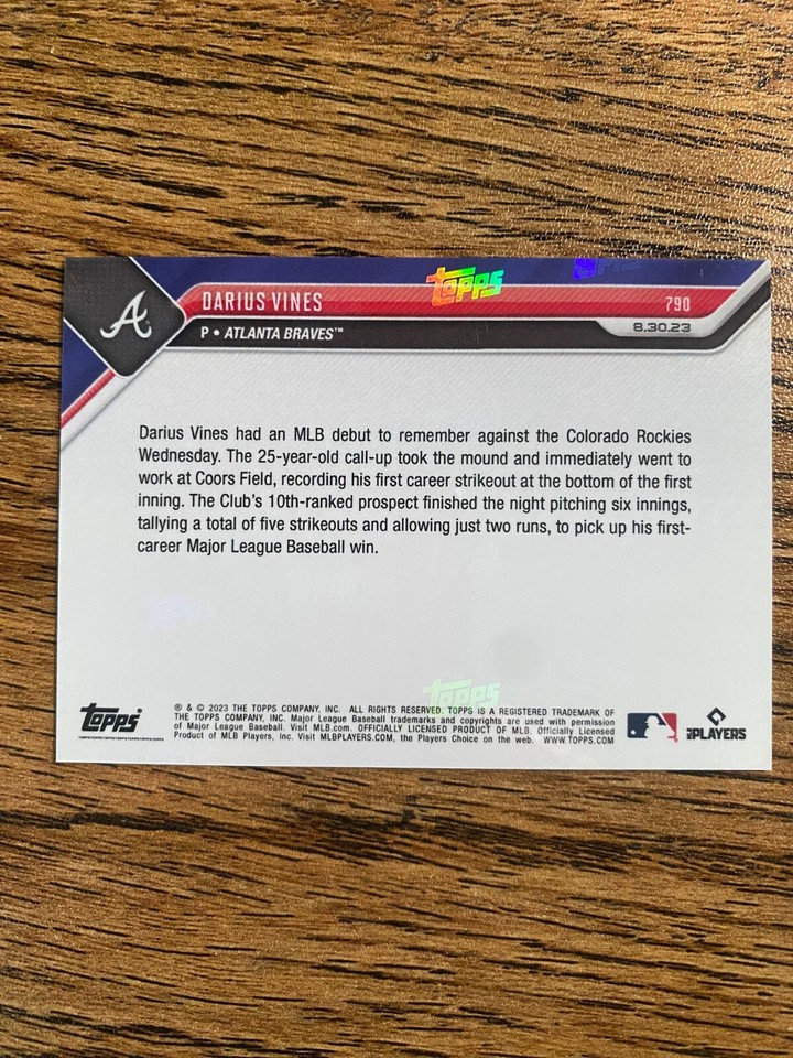 2023 Topps Now #790 Darius Vines Call-Up Victory in Debut Atlanta ...