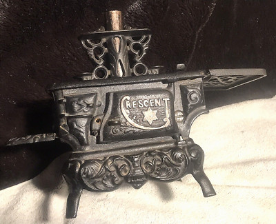 Vintage Crescent Miniature Cast Iron Stove w/extra Cookware Accessories ...