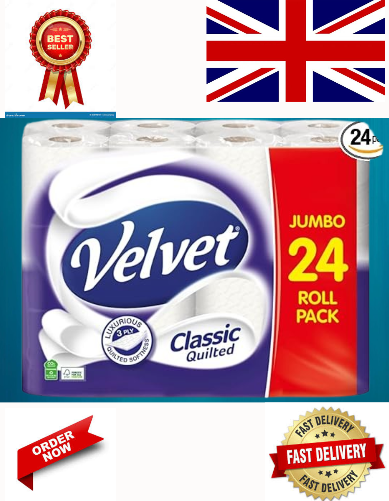 Velvet Classic Quilted Toilet Tissue 24 Rolls - Jumbo Pack - 3-ply ...