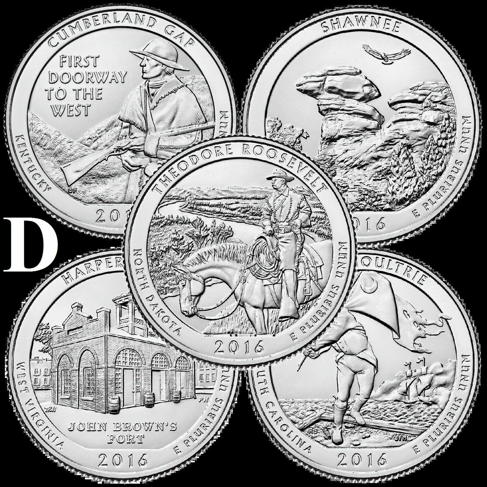 A COMPLETE Denver 2016 D Five Coin BU National Parks Quarter Set ATB US ...