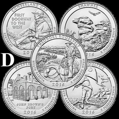 A COMPLETE Denver 2016 D Five Coin BU National Parks Quarter Set ATB US ...