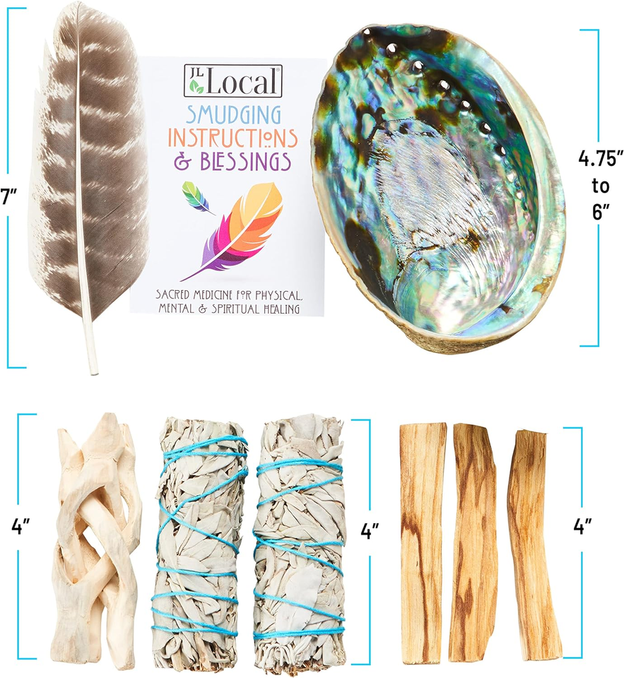 Smudge Kit - White Sage, Palo Santo, Abalone Shell, Smudging Feather ...