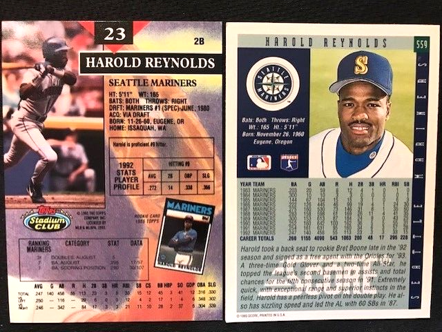 MLB - Harold Reynolds 1993 Topps Stadium Club & 1993 Score Baseball ...
