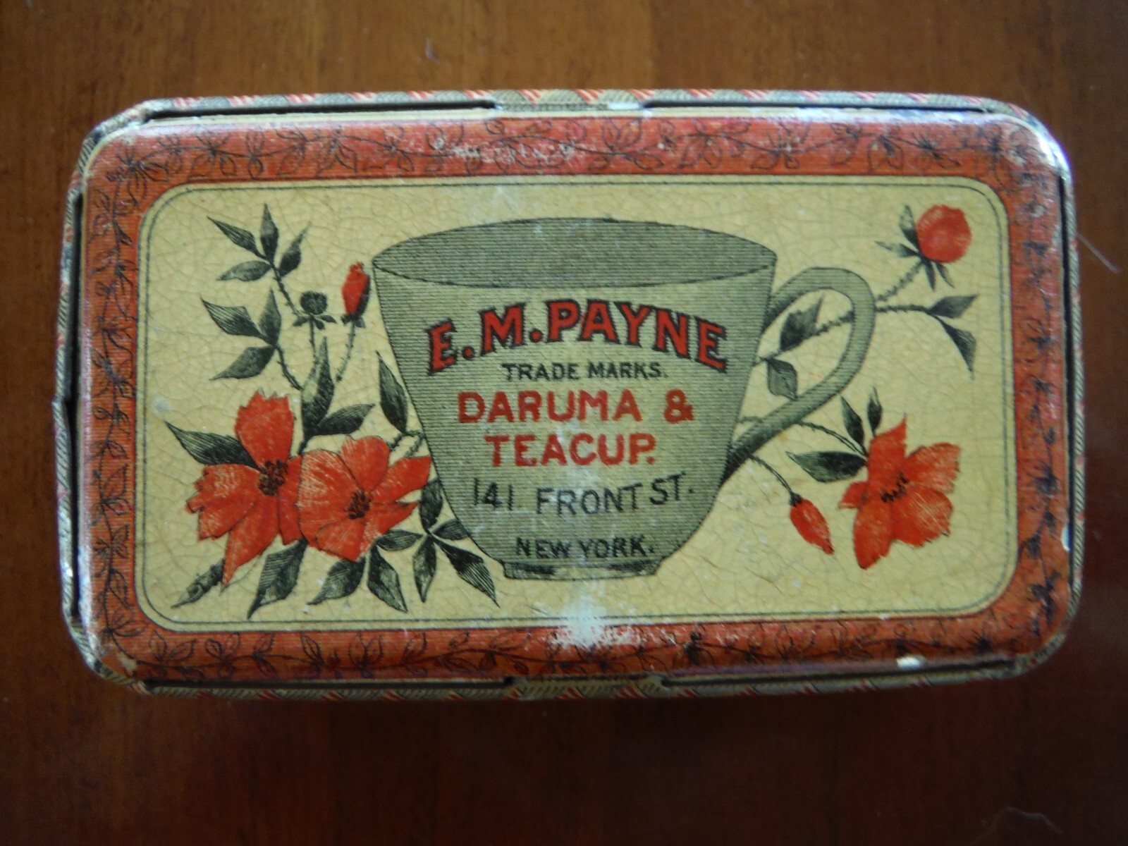 VERY RARE ANTIQUE E.M. PAYNE'S DARUMA CEYLON TEA - SMALL HINGE LID ...