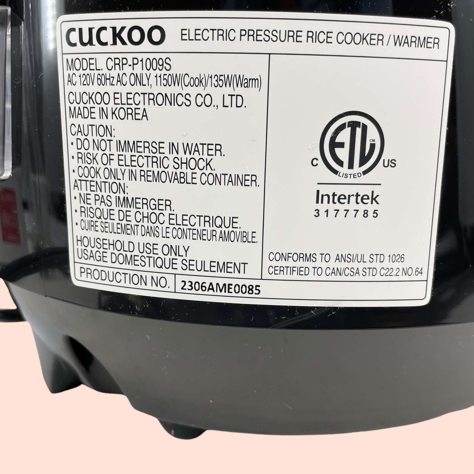 CUCKOO CRP-P1009S 5Qt 10-Cup Pressure Rice Cooker 13 Modes #NO9307 | eBay
