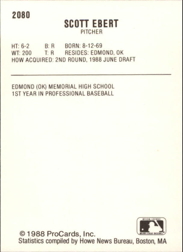 1988 Pocatello Giants ProCards #2080 Scott Ebert Edmond Oklahoma OK Card | eBay