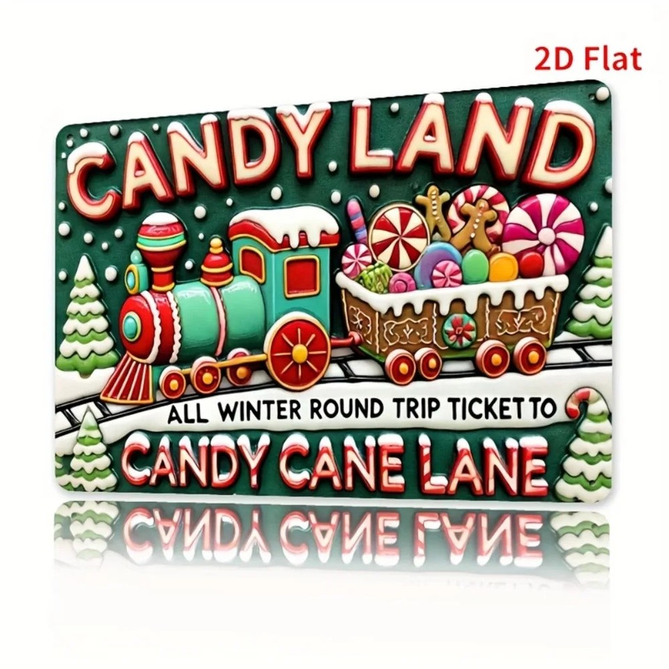 Vintage Candyland Tin Metal Signs Home Décor 8x12 Wall Art Winter Cane ...