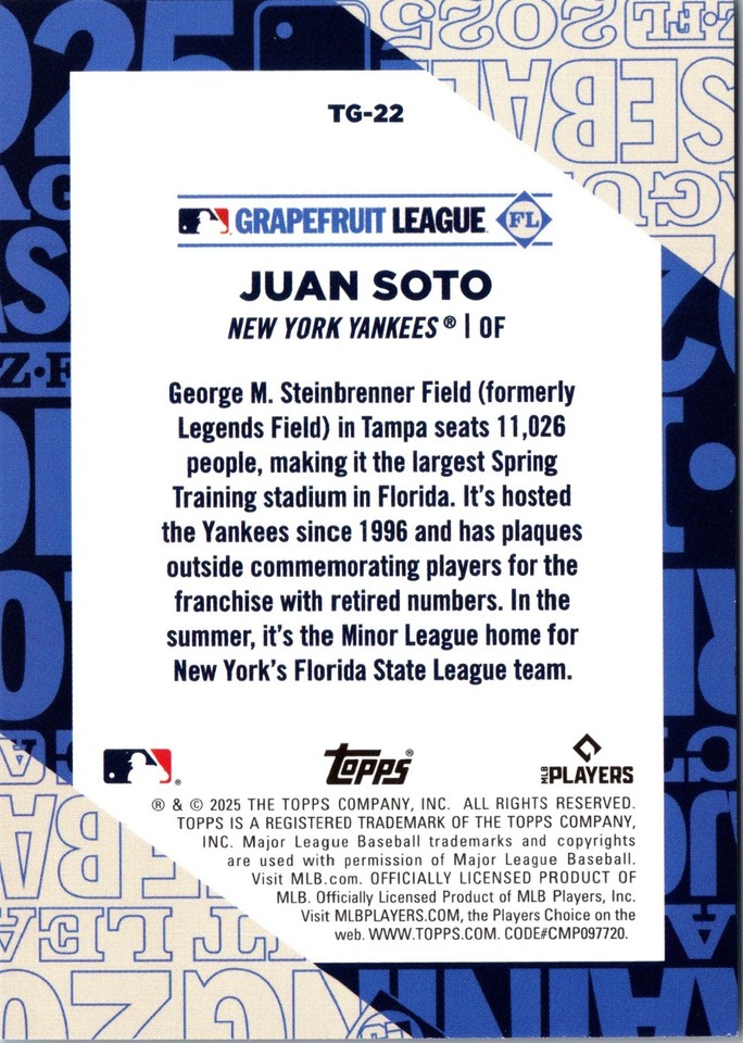 Juan Soto-2025 Topps Series 1 Training Grounds #TG-22 New York Yankees ...