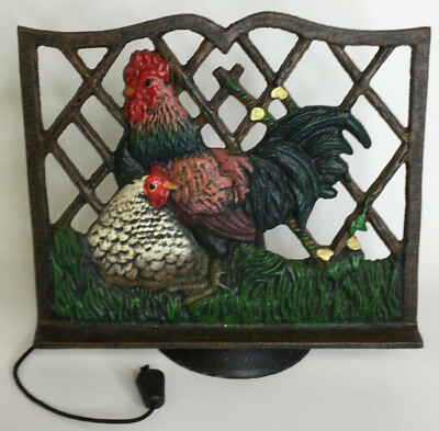 Vintage Iron Cast Cookbook Stand Rooster & Chicken '60 Cookbook Country ...