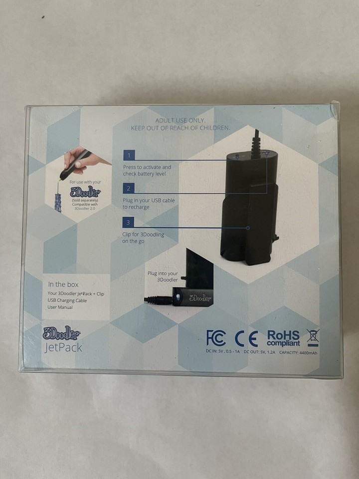 3Doodler Jet Pack + Clip Portable Power Pack For Doodling on The Go NIB ...
