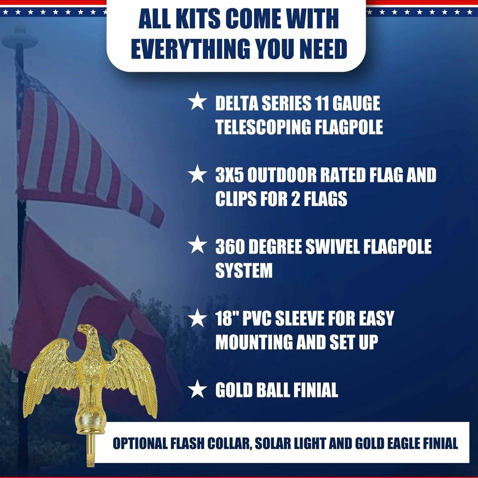20' & 25' Delta Pin-Lock TELESCOPING Flag pole (Silver) | eBay