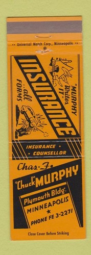 Matchbook Cover - Chas Murphy Insurance Minneapolis MN | eBay