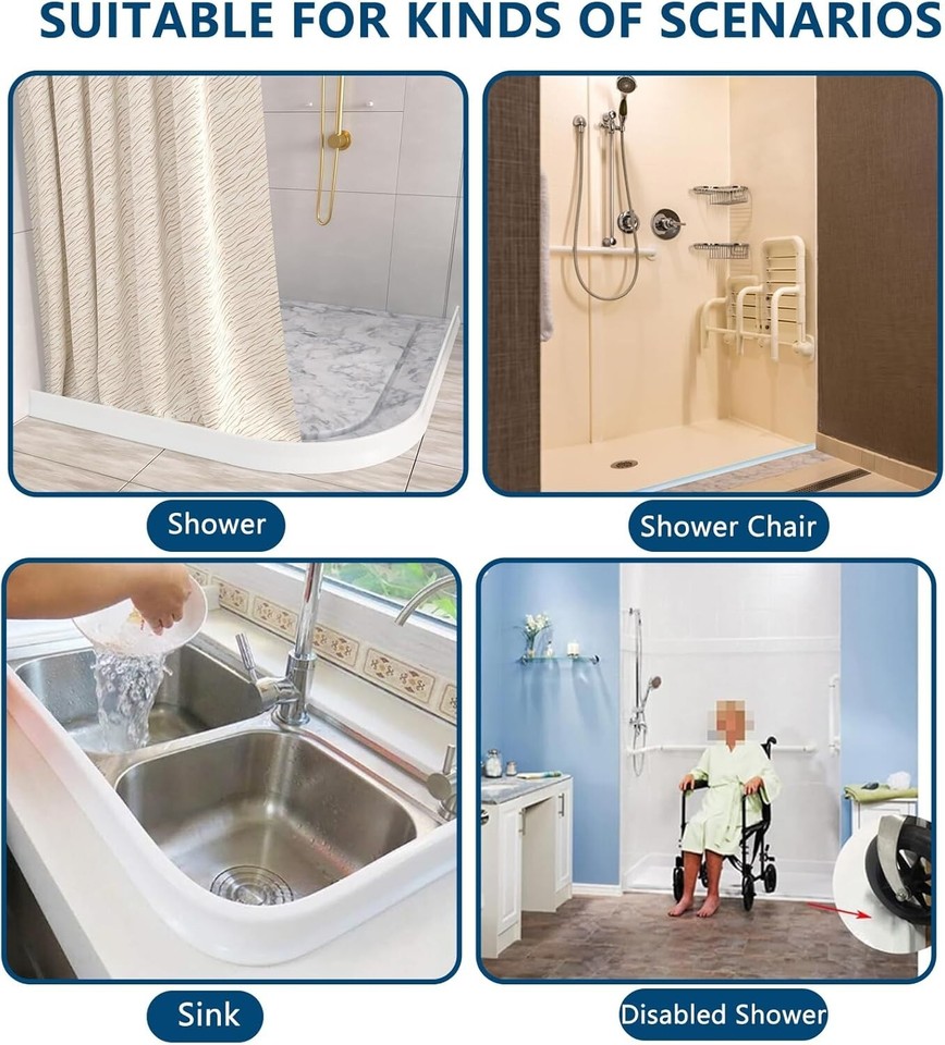 3 High Shower Threshold Water Dam 67 Long Collapsible Shower Water ...