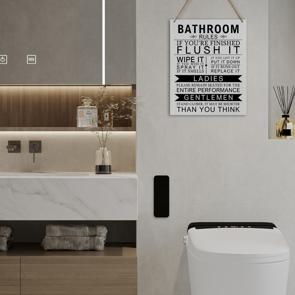 Retro Bathroom Wall Decor - Rustic Wooden Hanging Sign with Bathroom ...