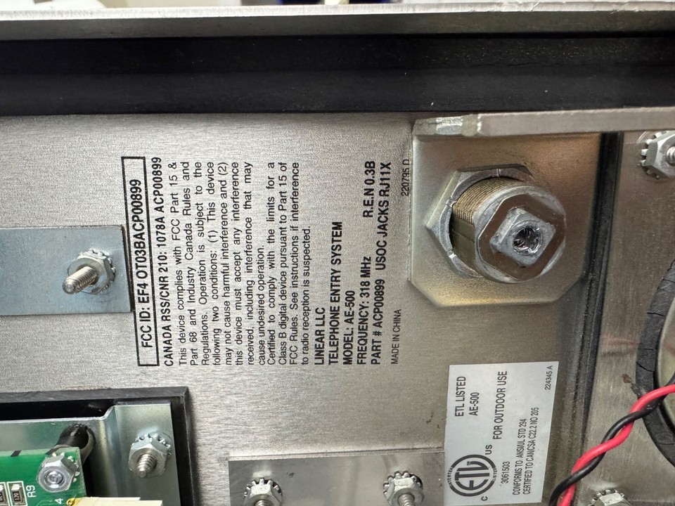 Linear AE500 Telephone Entry System Control Panel Access Gate Door ...
