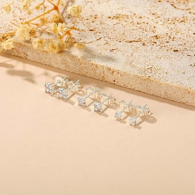 3 Pairs 14K Gold Stud Earring Sets for Women Sterling silver Cute tiny ...