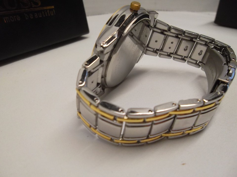 Men's ORUSS Watch Navy Blue Face 1853 Day/Date Silver & Gold Tone | eBay