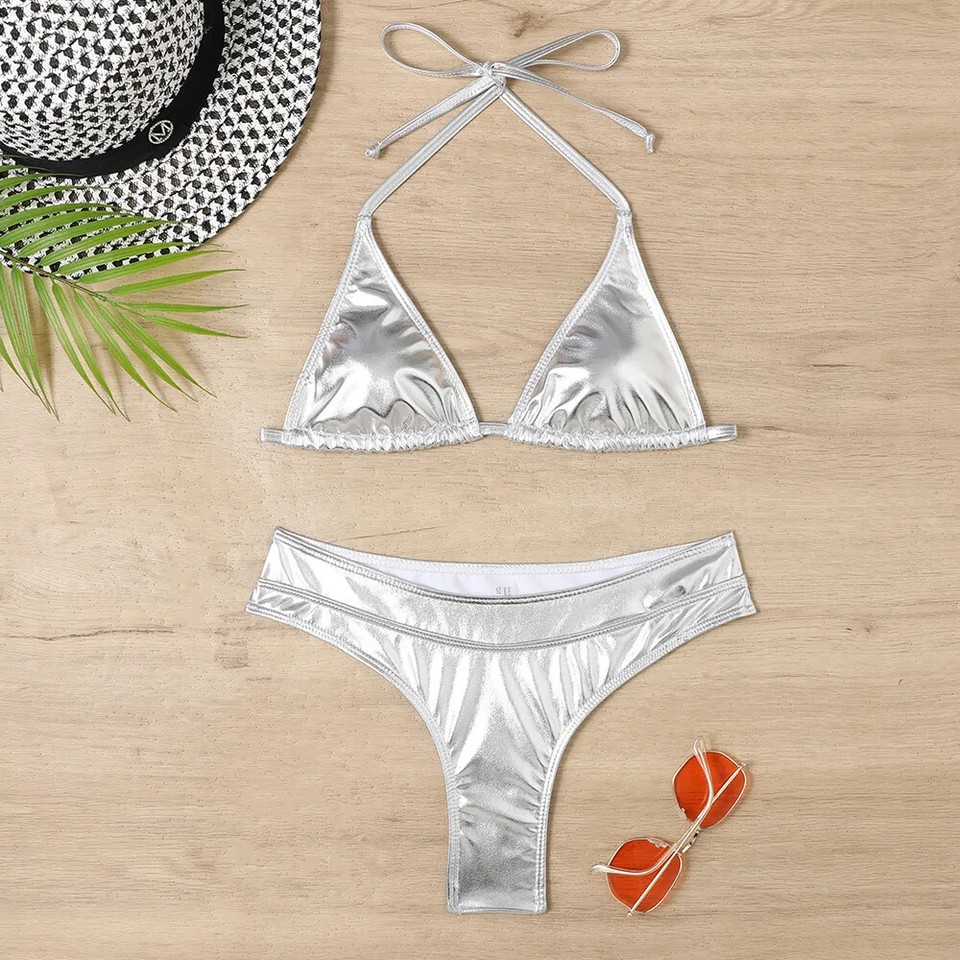 Women's Sexy Push Up Brazilian Bikini Metallic Gold Swimwear String ...