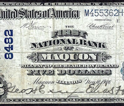🇺🇸 IL 1902 $5 ♚♚ MAQUON, ILLINOIS ♚♚ THE FIRST NB, HARD TO FIND ! | eBay