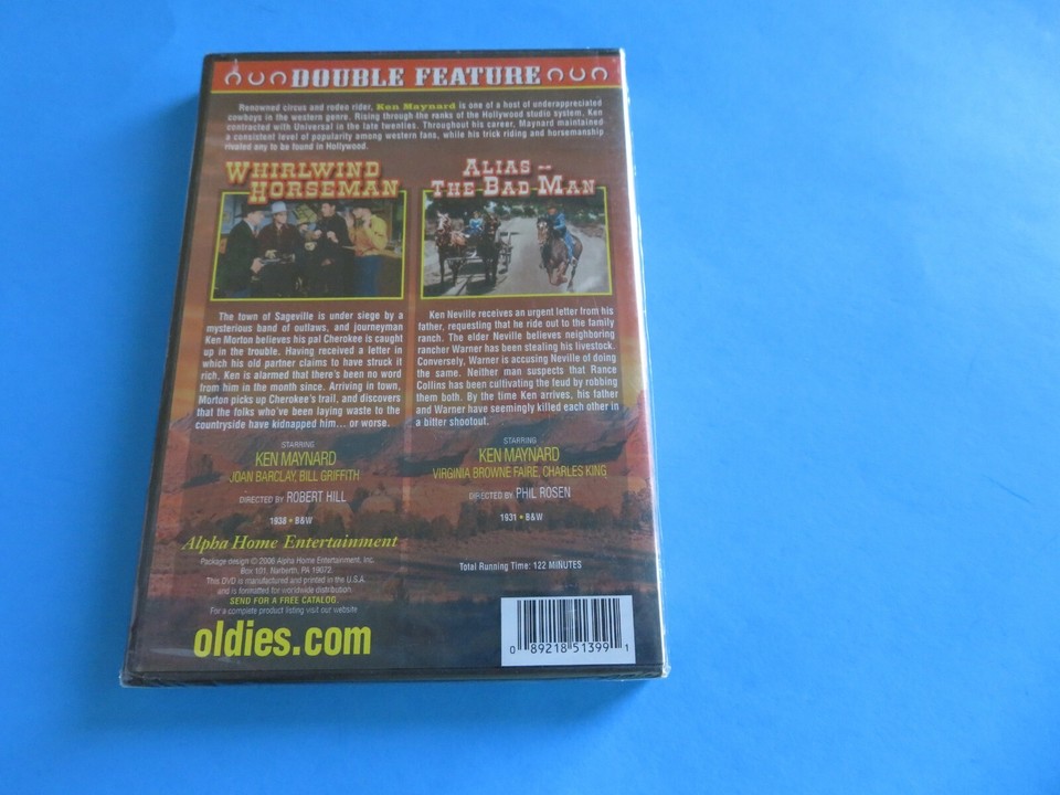 “Whirlwind Horseman & Alias-The Bad Man” Ken Maynard; Western/DVD/B&W ...