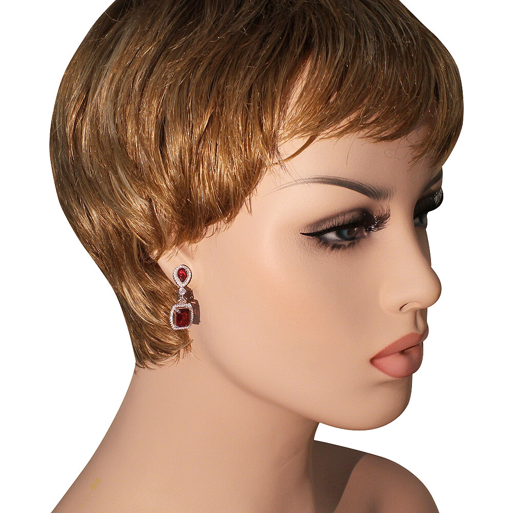 925 Sterling Silver Rectangular Teardrop Red Ruby-Tone CZ Dangle ...