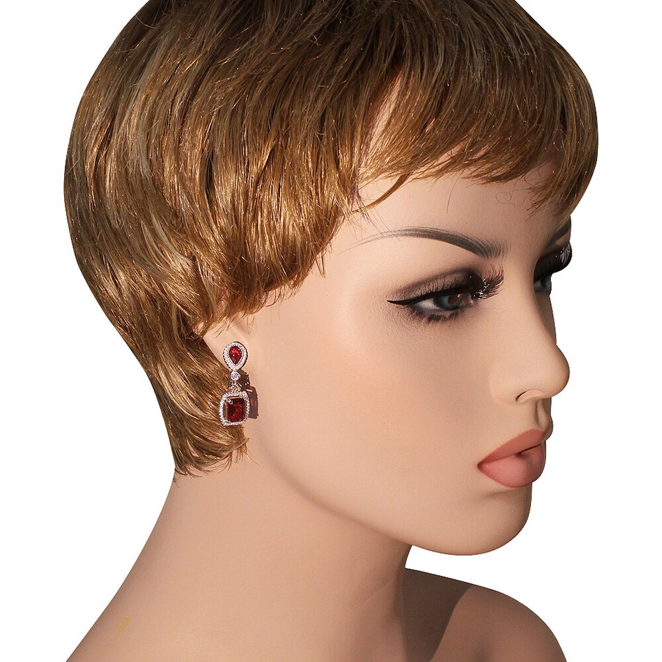 925 Sterling Silver Rectangular Teardrop Red Ruby-Tone CZ Dangle ...