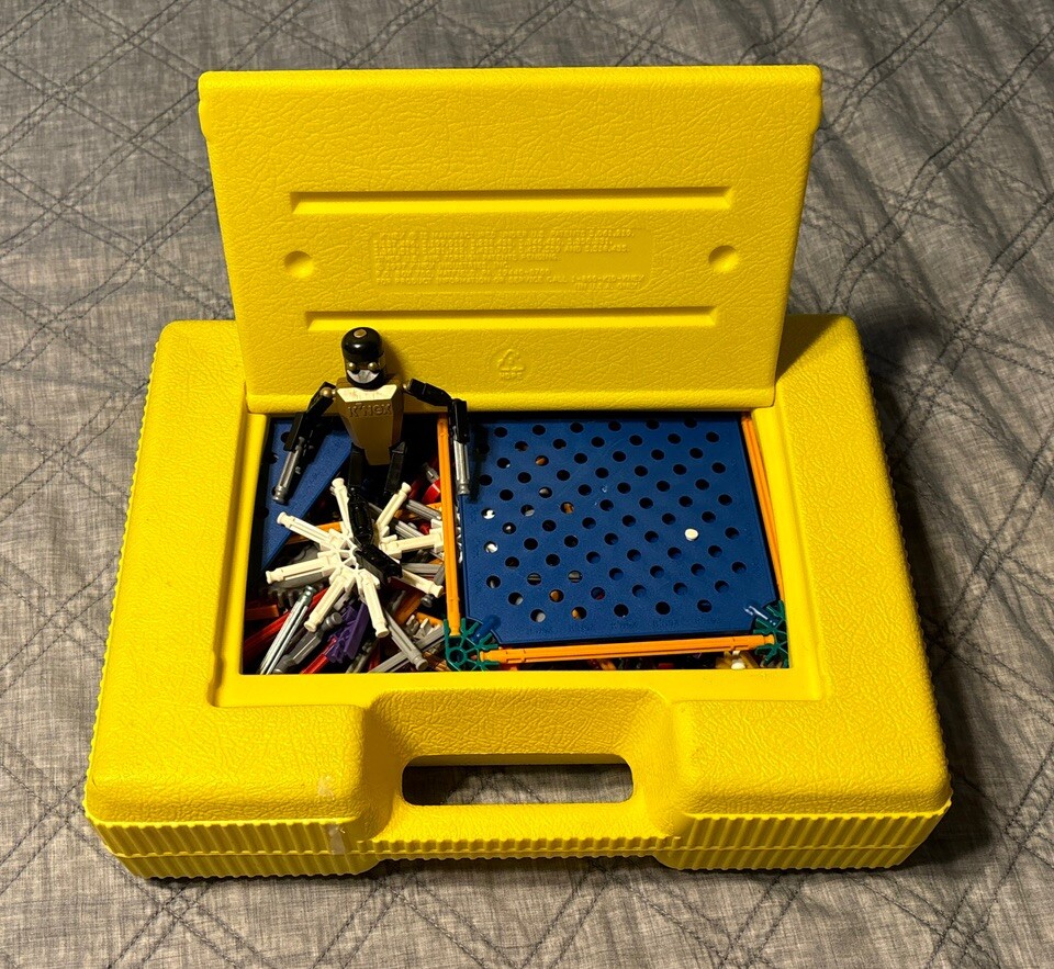 Vintage (FULL) K'NEX Yellow Box Hard KNEX Carrying Carry Case Organizer ...