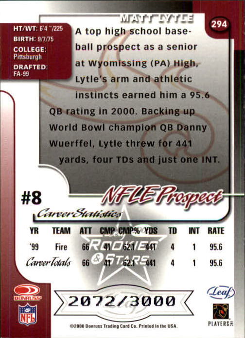 2000 Leaf Rookies and Stars #294 Matt Lytle EP RC /3000 - NM-MT | eBay