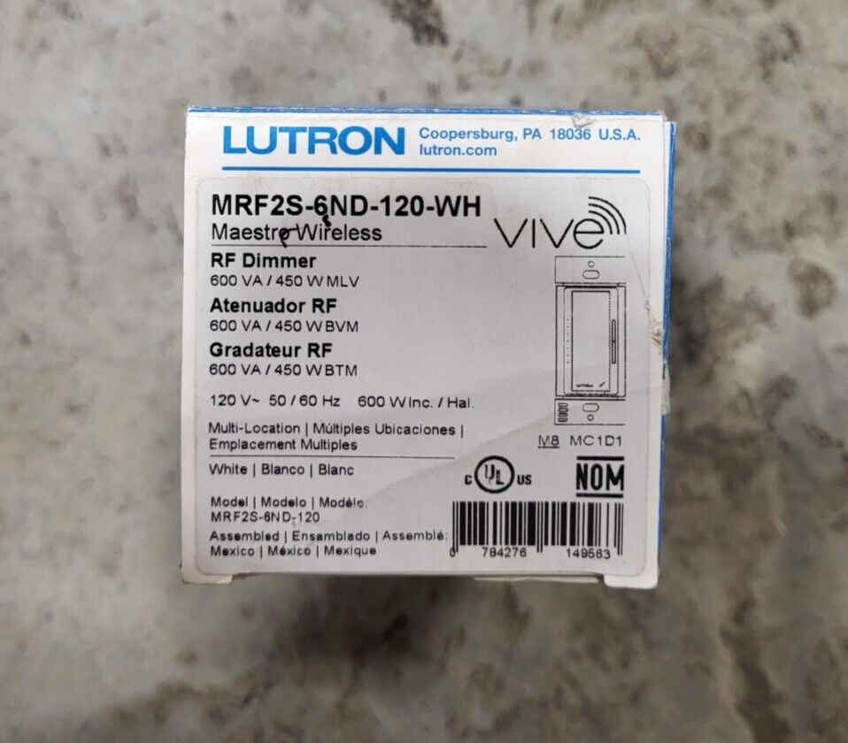 Lutron Mrf2s-6nd-120-wh Vive Maestro Wirelss RF Dimmer 120v 50/60hz for ...