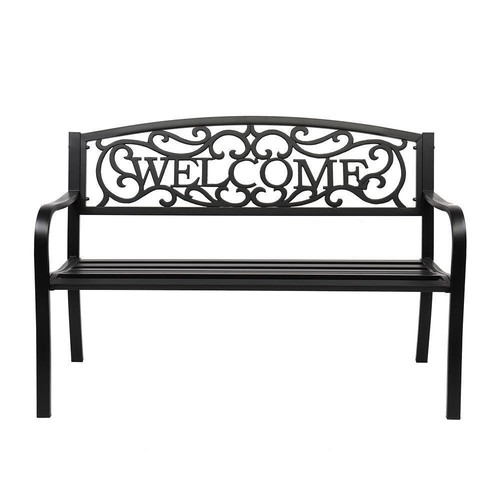 Outdoor Iron Patio Porch Backyard Park Deck School Welcome Bench Seat ...