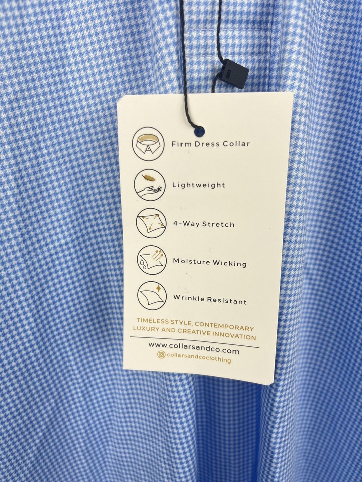 Collars & Co. Polo Shirt Mens Large Blue Dress Collar Stretch Moisture ...