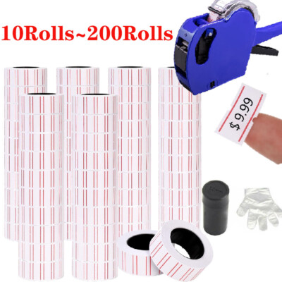 600 Labels Per Roll Red line Price Tag Gun Sticker Refill Ink Roller ...
