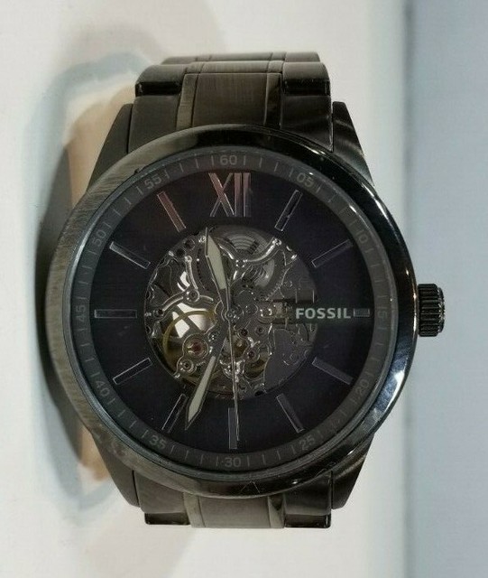 Fossil Flynn Automatic Gunmetal Stainless Steel Skeleton Watch BQ2384 ...
